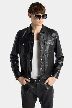 Dsquared2 Leather Boxy Jean Jacket