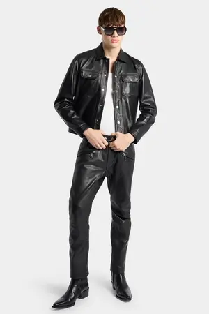 Dsquared2 Leather Boxy Jean Jacket