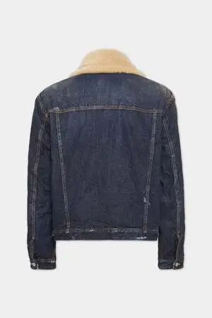 Dsquared2 Denim Aviator Jacket With Fur Collar
