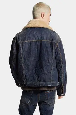 Dsquared2 Denim Aviator Jacket With Fur Collar