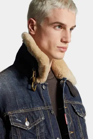 Dsquared2 Denim Aviator Jacket With Fur Collar