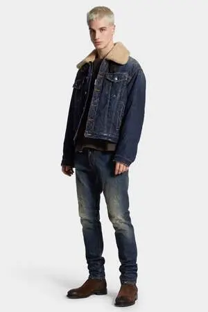 Dsquared2 Denim Aviator Jacket With Fur Collar