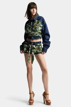 Dsquared2 Monkey Business Denim Mix Balloon Hot Pants - Blue