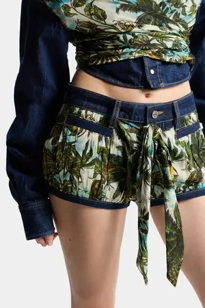 Dsquared2 Monkey Business Denim Mix Balloon Hot Pants - Blue