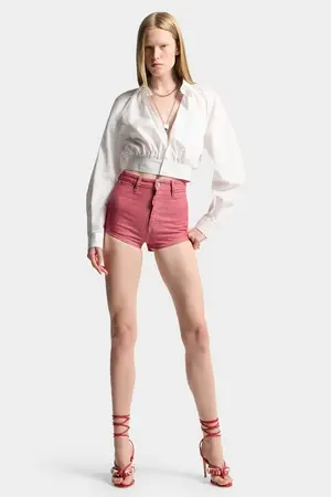 Dsquared2 Oxford Denim High Waisted Hot Pants - Red