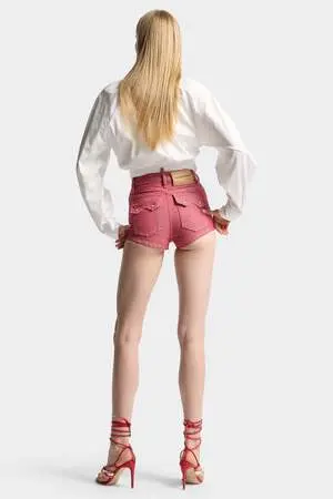 Dsquared2 Oxford Denim High Waisted Hot Pants - Red