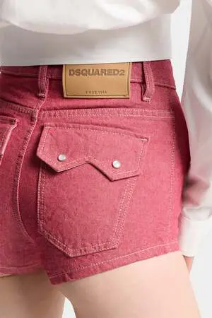 Dsquared2 Oxford Denim High Waisted Hot Pants - Red