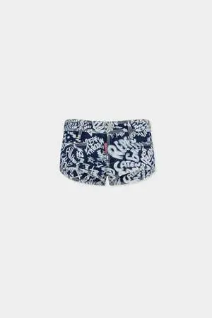 Dsquared2 Rebel Hibiscus Dark Flower Wash Denim Shorts