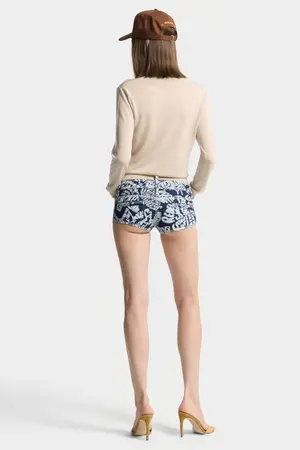 Dsquared2 Rebel Hibiscus Dark Flower Wash Denim Shorts