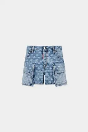 Dsquared2 Light Wash Monogram Cargo Denim Shorts
