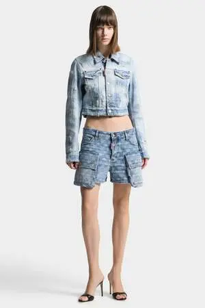 Dsquared2 Light Wash Monogram Cargo Denim Shorts