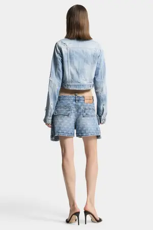 Dsquared2 Light Wash Monogram Cargo Denim Shorts
