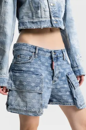 Dsquared2 Light Wash Monogram Cargo Denim Shorts