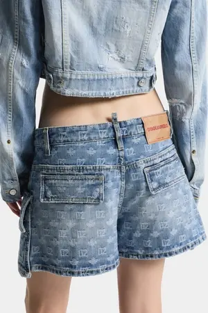 Dsquared2 Light Wash Monogram Cargo Denim Shorts
