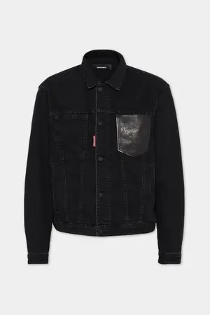 Dsquared2 Oversized Denim Jacket With Leather Pocket Detail