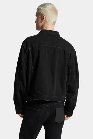 Dsquared2 Oversized Denim Jacket With Leather Pocket Detail