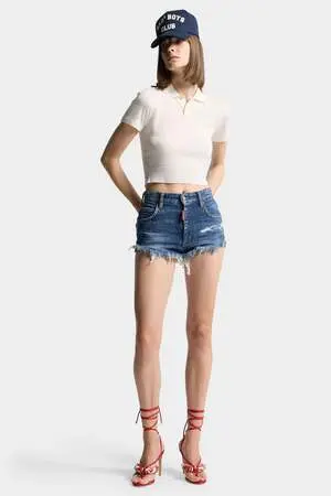 Dsquared2 Medium Wash Distressed Denim Hot Pants