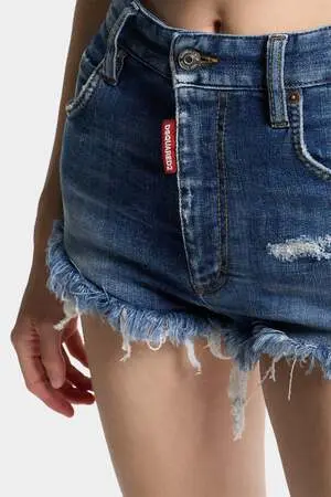 Dsquared2 Medium Wash Distressed Denim Hot Pants