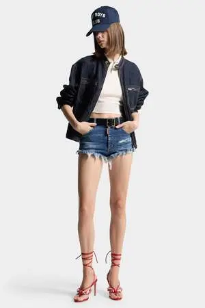 Dsquared2 Medium Wash Distressed Denim Hot Pants