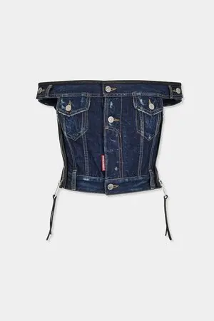 Dsquared2 Dark Wash Denim Off-the-shoulder Top - Blue