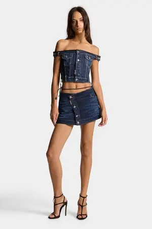 Dsquared2 Dark Wash Denim Off-the-shoulder Top - Blue
