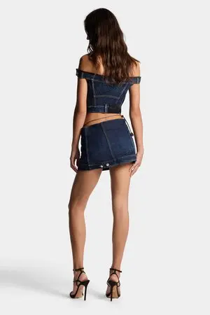Dsquared2 Dark Wash Denim Off-the-shoulder Top - Blue
