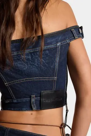 Dsquared2 Dark Wash Denim Off-the-shoulder Top - Blue