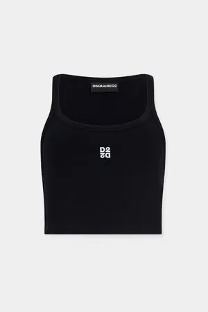 Dsquared2 Cropped Racer Back Tank Top With Scoop Neck And Embroidered Logo - Black