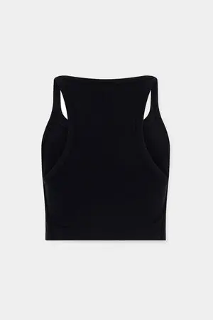 Dsquared2 Cropped Racer Back Tank Top With Scoop Neck And Embroidered Logo - Black