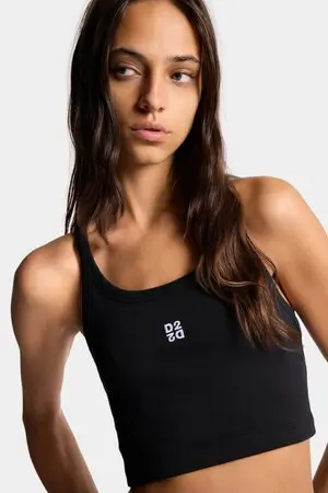 Dsquared2 Cropped Racer Back Tank Top With Scoop Neck And Embroidered Logo - Black