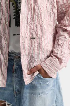 Dsquared2 Crinkled Pinstripe Silk Oversized Shirt