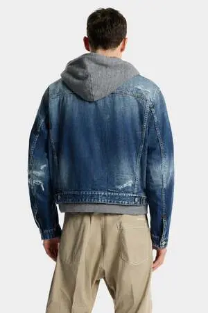 Dsquared2 Medium Ripped Wash Denim Jacket With Jersey Insert