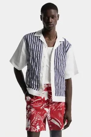 Dsquared2 Crinkled Stripe Bowling Shirt