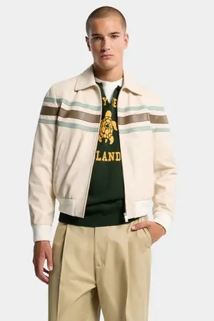 Dsquared2 Leather Blouson Jacket With Striped Detail