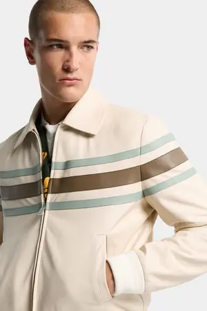 Dsquared2 Leather Blouson Jacket With Striped Detail