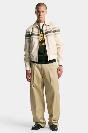 Dsquared2 Leather Blouson Jacket With Striped Detail