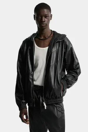 Dsquared2 Faux Leather Zipped Hoodie