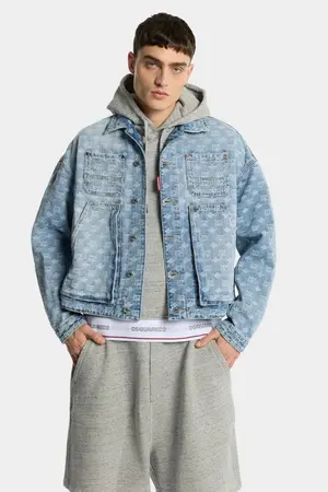 Dsquared2 Light Wash Monogram Denim Utility Jacket
