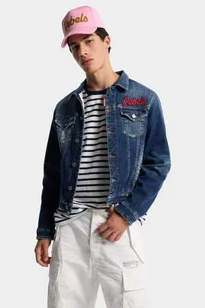 Dsquared2 Dark Smoker Over Denim Jacket With Contrast Stitching And Embroidery