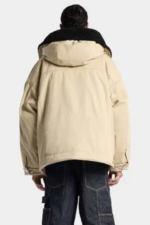 Dsquared2 Carpenter Padded Jacket With Checked Flannel Lining And Fleece Trimmed Hood
