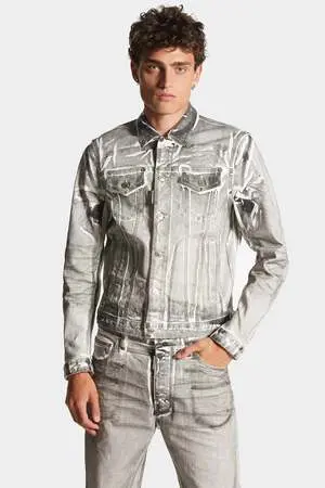 Dsquared2 Icon White Coal Wash Dan Jeans Jacket