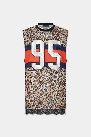 Dsquared2 Wild2" Leopard Print Cigarette Fit T-shirt With Lace Trim