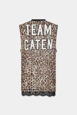 Dsquared2 Wild2" Leopard Print Cigarette Fit T-shirt With Lace Trim