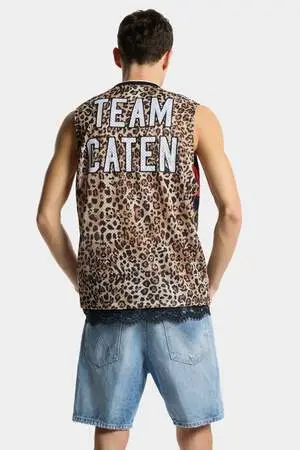 Dsquared2 Wild2" Leopard Print Cigarette Fit T-shirt With Lace Trim