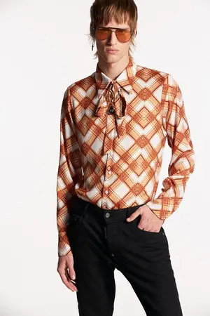 Dsquared2 Easy Slim 70's Shirt With Geometric Print And Tie Neck - Black