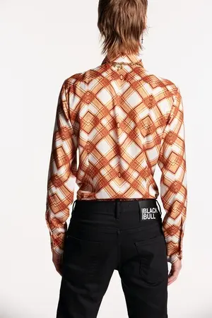 Dsquared2 Easy Slim 70's Shirt With Geometric Print And Tie Neck