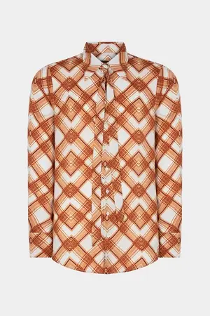 Dsquared2 Easy Slim 70's Shirt With Geometric Print And Tie Neck