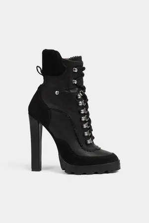 Dsquared2 Leather And Wool Plaid Hiking Ankle Boots - Black