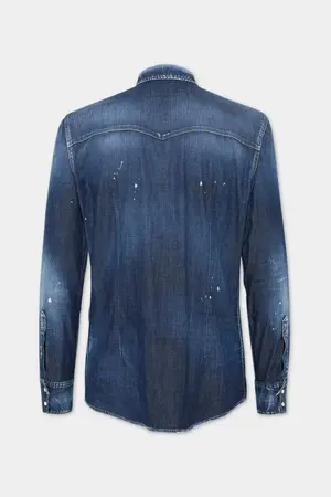 Dsquared2 Stretch Denim Western Shirt With Distressed Detailing