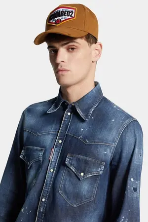 Dsquared2 Stretch Denim Western Shirt With Distressed Detailing